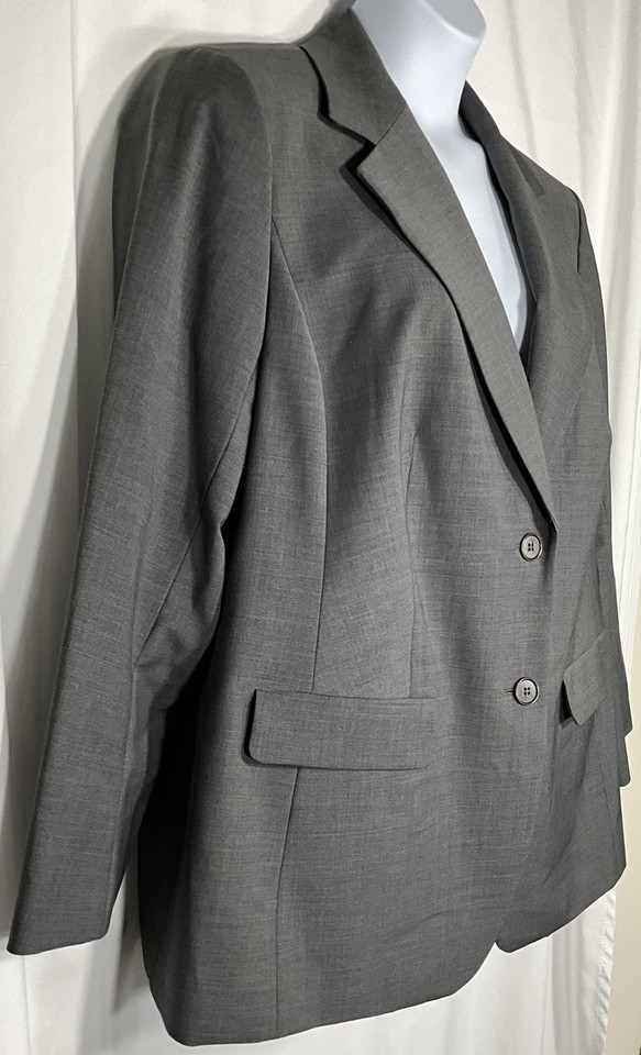 Talbots Lightweight Wool Blend Gray Lined 2 Button Blazer Size 16W NWT ...
