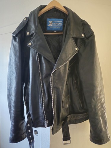 XElement Black Leather Biker Jacket Size 48 As Is | eBay