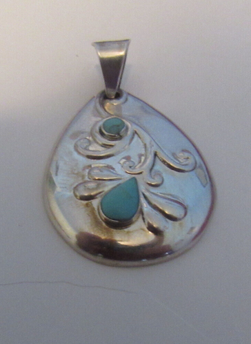 .925 Sterling Silver ATI MEXICO Faux Turquoise Pendant; Pre-owned | eBay