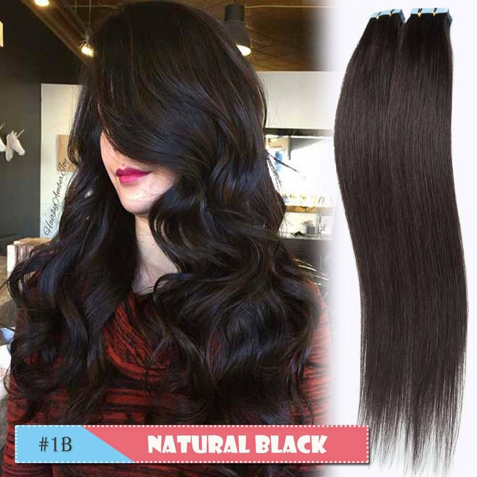Thick Wave Tape In Skin Weft Remy Human Hair Extensions Full Head 10/20 ...