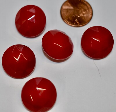 RED FACETED BUTTONS WITH METAL SHANK • LARGE DOMED FACETED GLASS ...