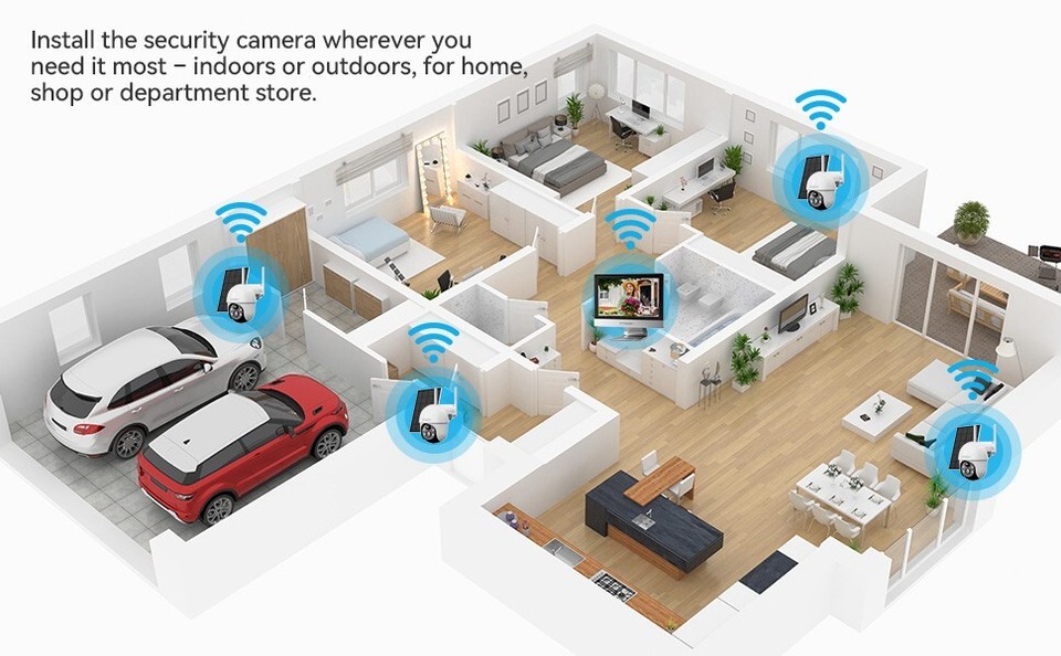 4MP WLAN Solar Powered Security Camera System Dome 12" LCD Monitor 10CH ...