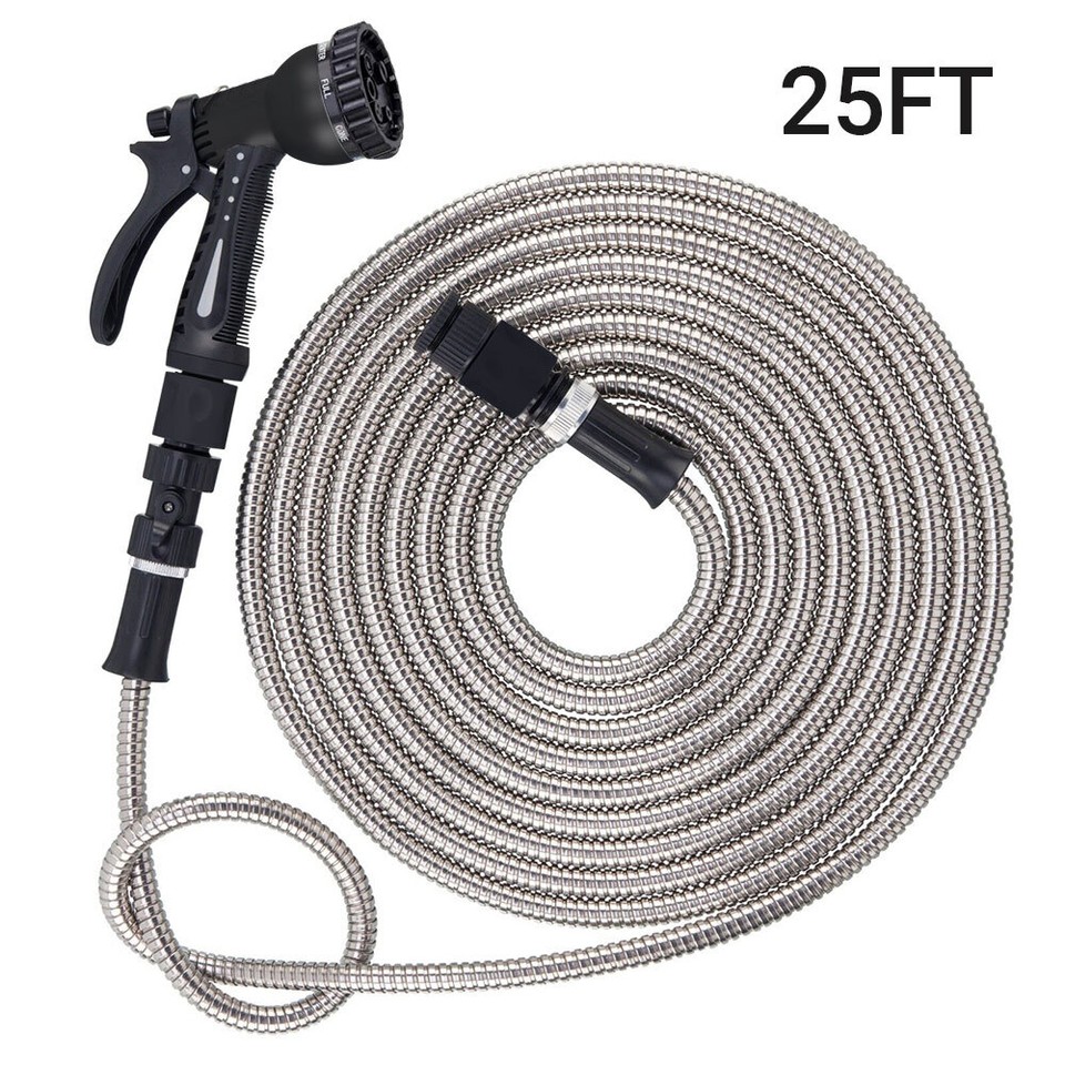 Heavy Duty Expandable Flexible Garden Metal Water Hose Pipe Spray Gun ...