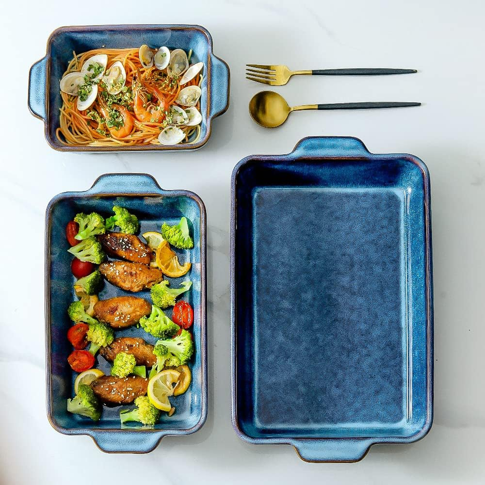 Bakeware Set, Ceramic Baking Dish Set, Rectangular Casserole Dish Set ...