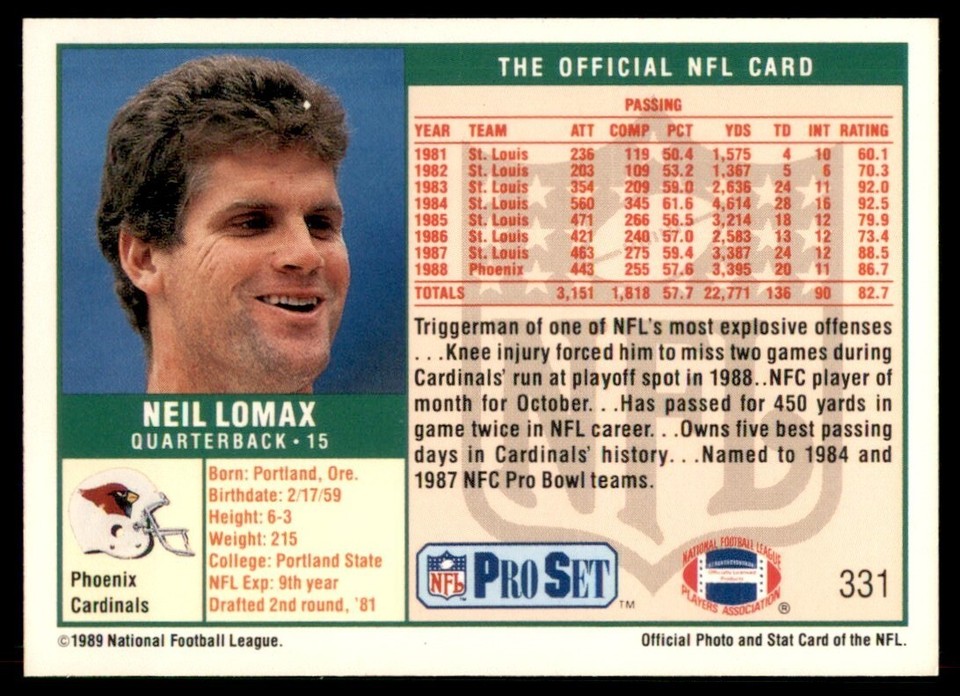 1989 Pro Set #331 Neil Lomax | eBay