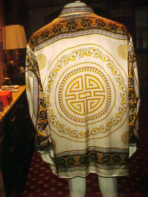 VINTAGE MENS GENELLI SILK SHIRT GOLD WITH BLACK WHITE GREEK 3XLARGE ...