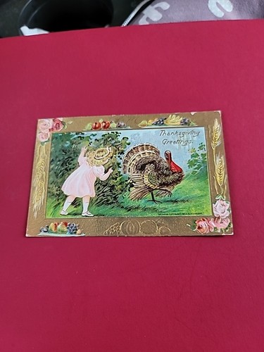 Antique German 1909 ART NOUVEAU Thanksgiving Greetings Postcard GIRL ...