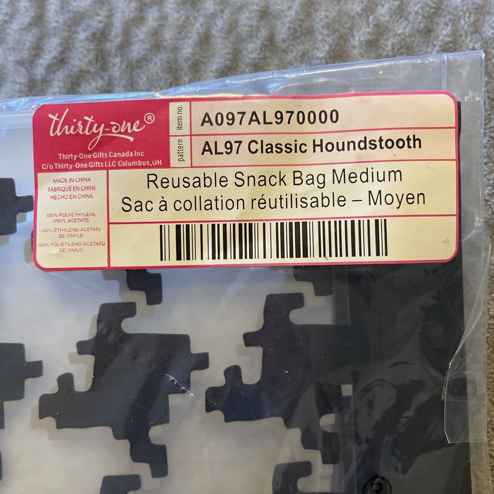 New Thirty One Reusable Snack Bag Medium - Classic Houndstooth | eBay