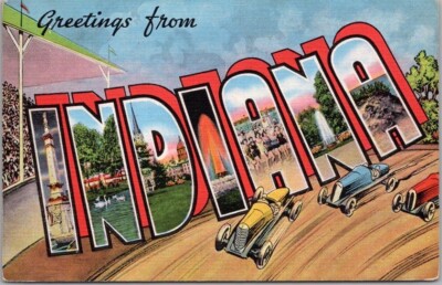 INDIANA Large Letter Postcard Indy 500 / Race Cars / KROPP Linen - 1943 ...