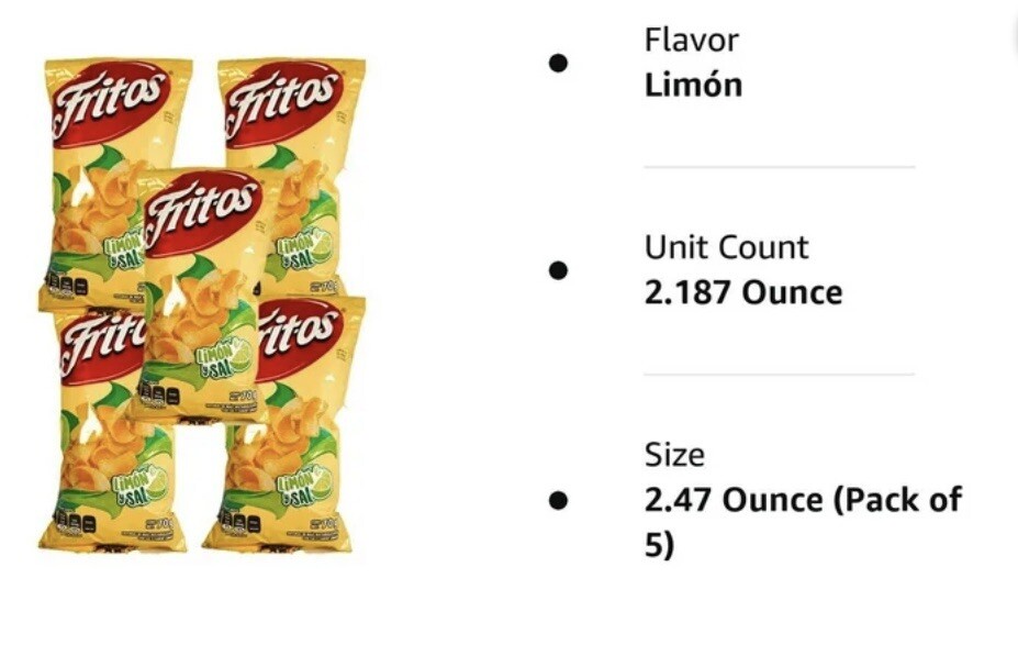 Sabritas FRITOS SAL Y LIMON 70g (Box with 5 bags) Mexican Chips | eBay