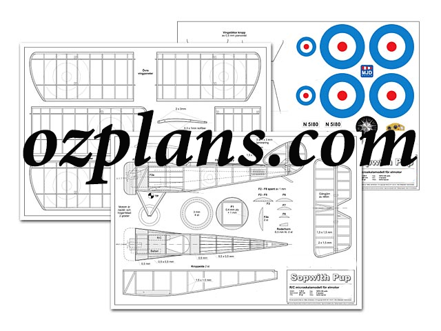 Peanut Scale Sopwith Pup Biplane 12" RC MODEL AIRPLANE PLANS TEMPLATES ...