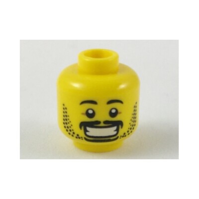 LEGO - Minifig, Head Black Moustache, Goatee, Stubble, Wide Grin w ...