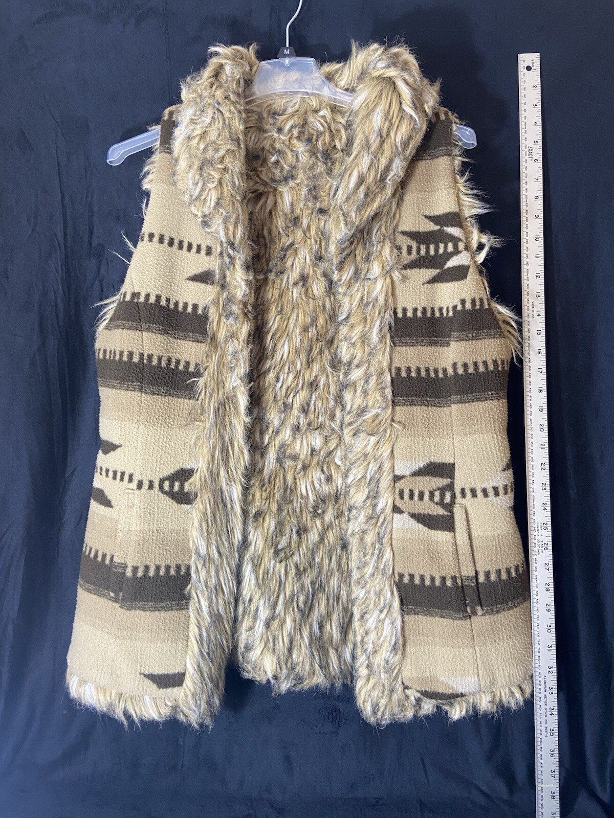 Faux Furry Vest with Aztec Design (Reversible) - Gem