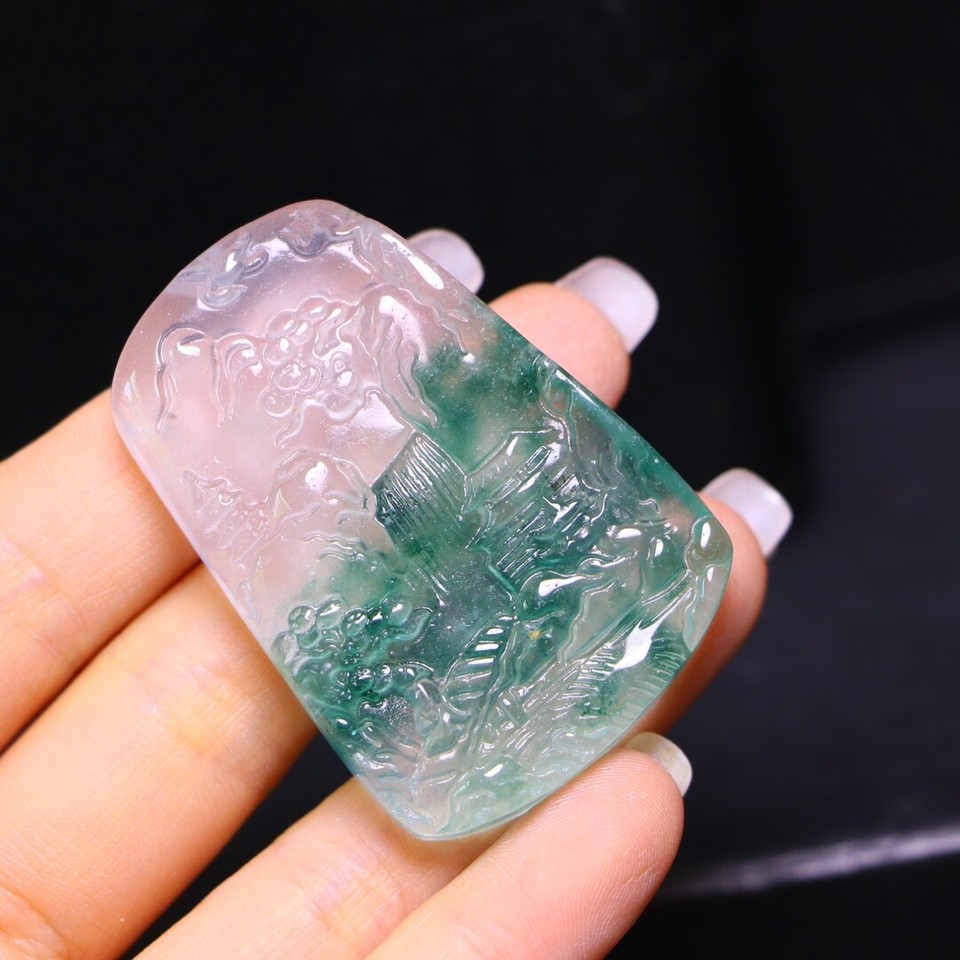Perfect High Ice Chinese Jadeite Jade Precision Carvied Landscape ...