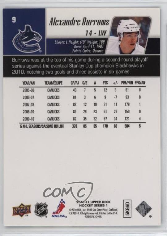 2010-11 Upper Deck UD Exclusives /100 Alexandre Burrows #9 | eBay