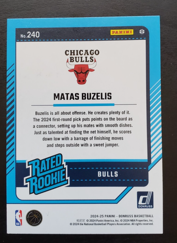 2024-25 Donruss Matas Buzelis Rated Rookie Red & Green Laser #240 Bulls ...