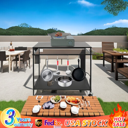 Kitchen BBQ Food Prep Work Cart Table Stand Mobile Storage Rack Grid ...