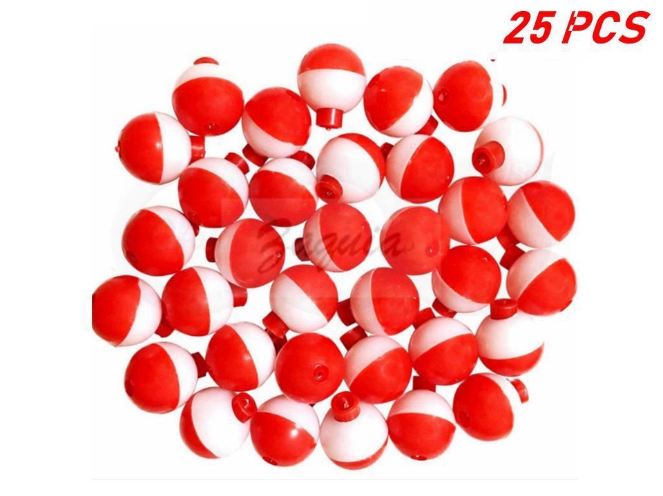 25 50 100 200 PACK-1" Fishing Bobbers RED & WHITE Snap-On Round Floats ...
