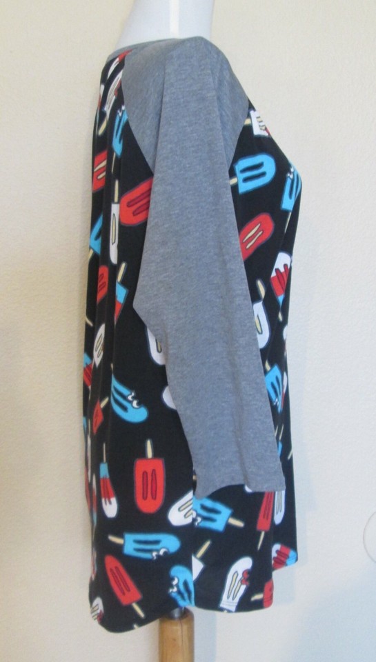 Lula Roe Popsicle Print Randy Long Top Gray 3/4 Sleeves Women's L ~ NEW ...