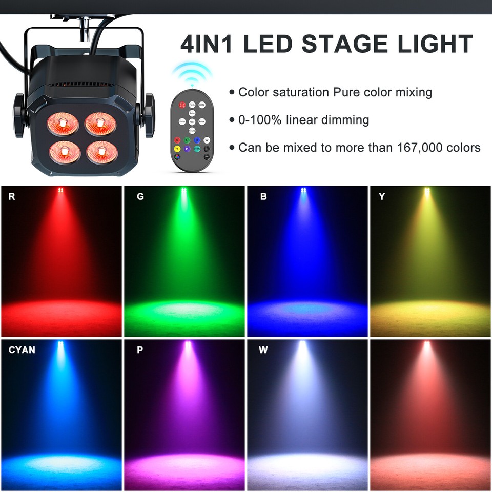4LED Stage Lights RGBWYP Par Can DMX DJ Party Disco Club Uplighter Wash ...