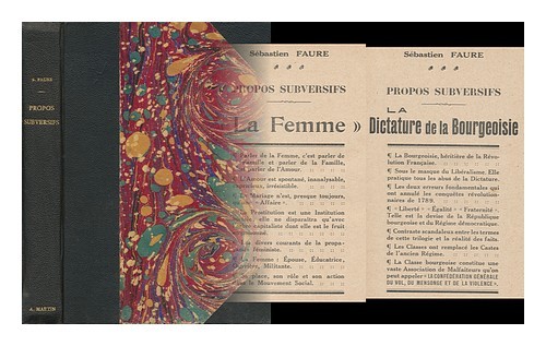 Faure, Sebastien (1857/8-1942) Propos Subversifs / Sebastien Faure 1921 ...