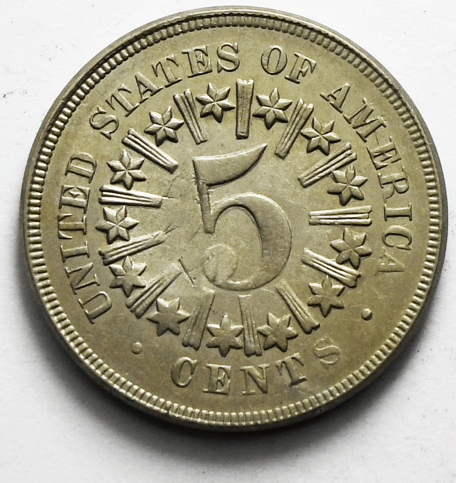 1867 Rays 5c Shield Nickel Five Cents US Coin AU | eBay