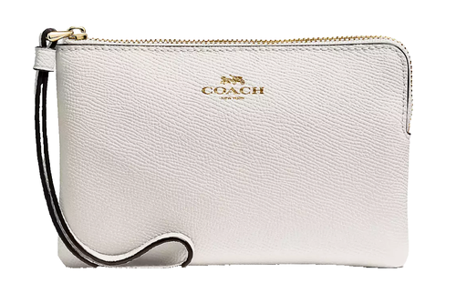 Coach Corner Zip Leather Wristlet In White Chalk 58032 NWT $88 | eBay
