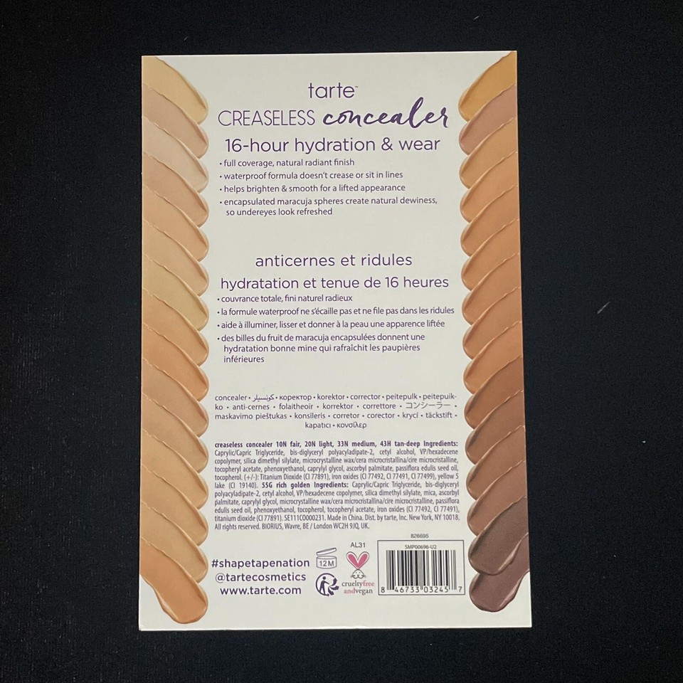 2 X Tarte Creaseless Concealer 16 Hour Hydration 5-Shade Sample Cards ...