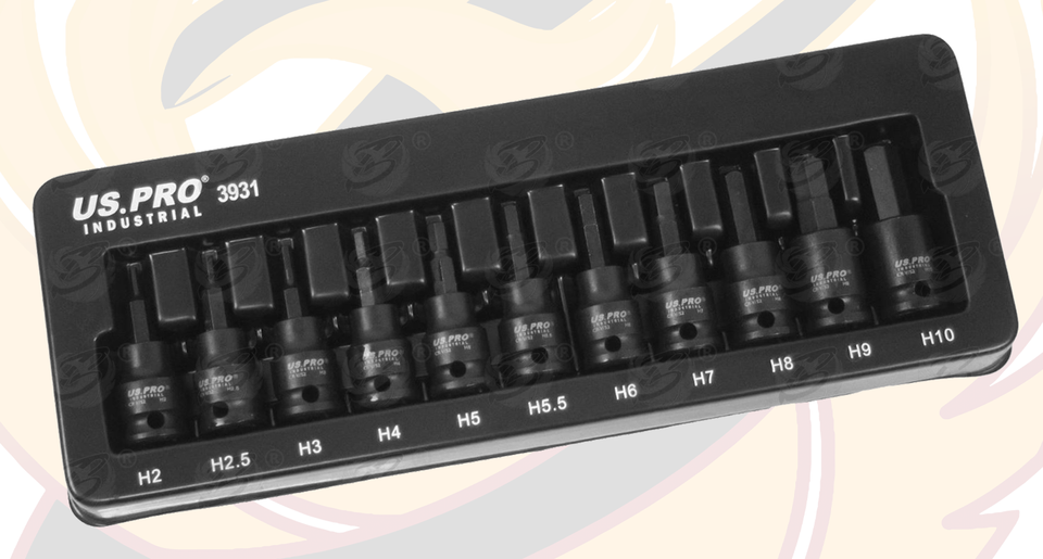 US PRO IMPACT HEX BIT Sockets Set 3/8" Drive Impact H2 To H10 Allen Key ...