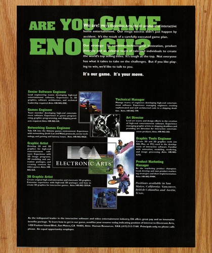 EA Electronic Arts Job Wanted Recruit Video Game Print Ads Poster Promo ...