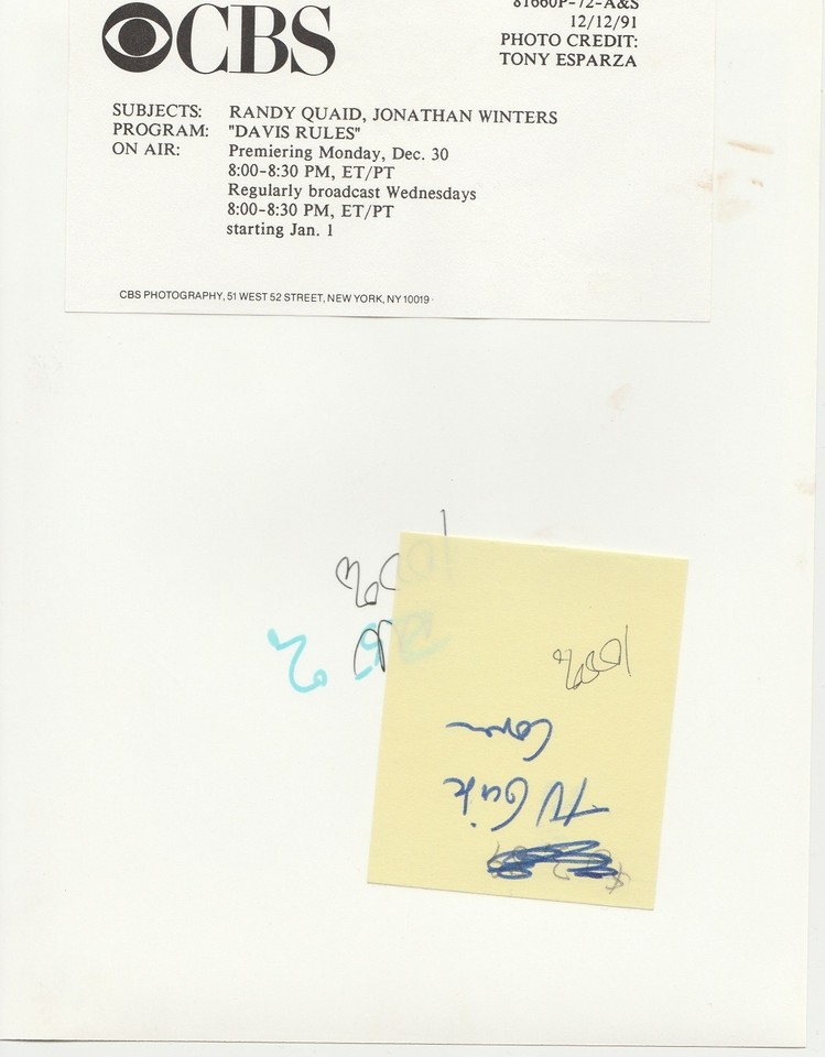 Original CBS Photo Davis Rules Randy Quaid & Jonathan Winters 12-12-91 | eBay