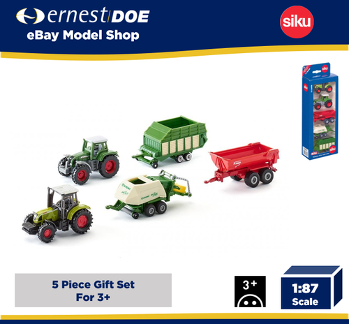 Siku 5 Piece 1:87 Scale Model Set 2x Tractors 2x Trailers 1x Baler ...
