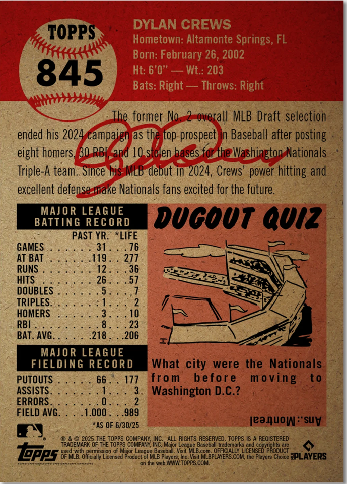 Topps MLB Living Set Card 845 -846 - DYLAN CREWS & FRANK VIOLA -Presale ...