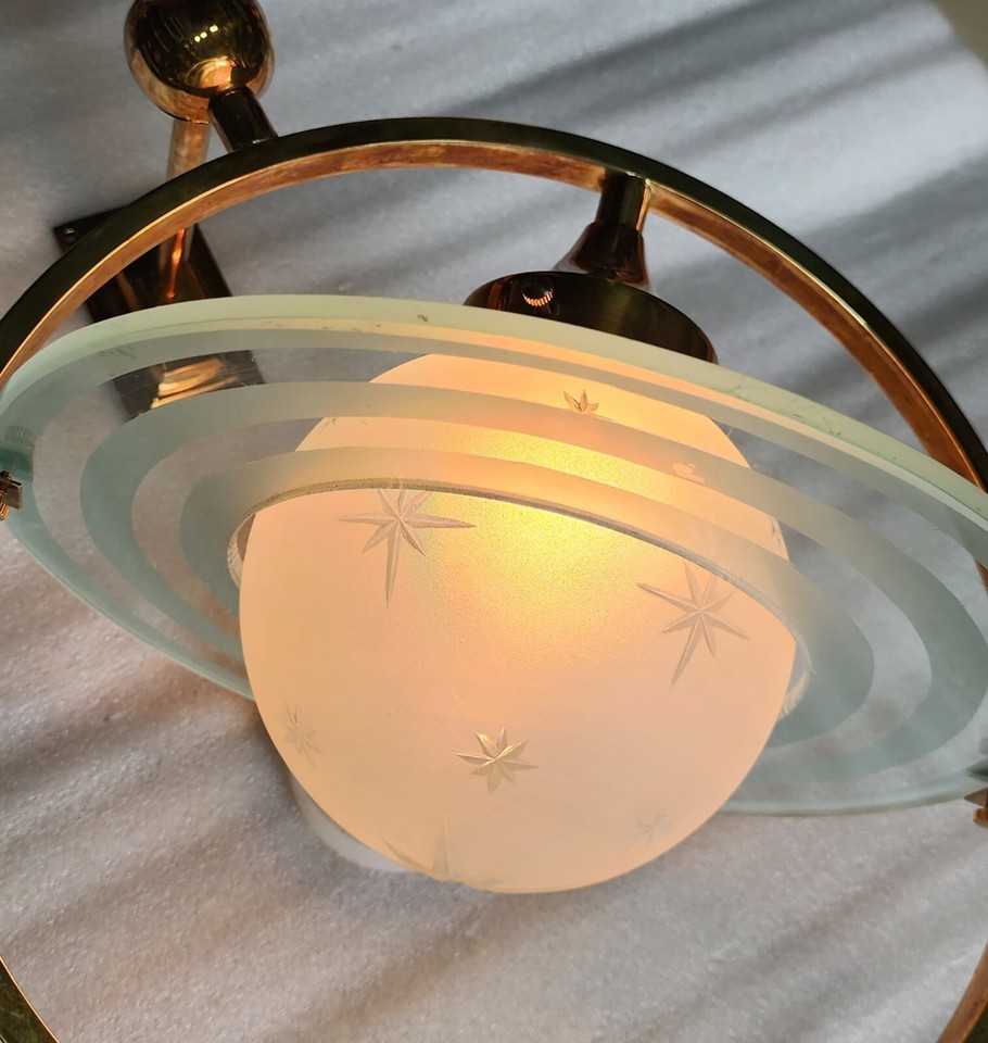 ANTIQUE VINTAGE SATURN ART DECO FIXTURE WALL SCONCES BRASS LIGHT STAR ...