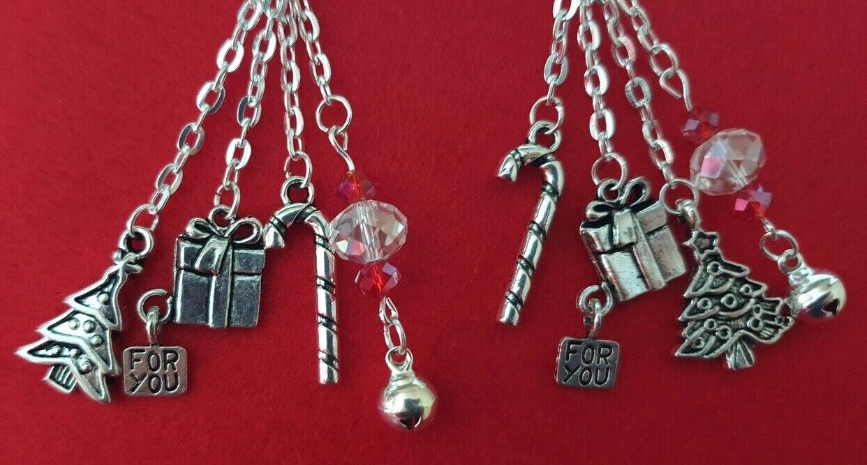 Christmas Keyring~ Christmas Decoration~Charms~Red~Clear Glass Gems ...