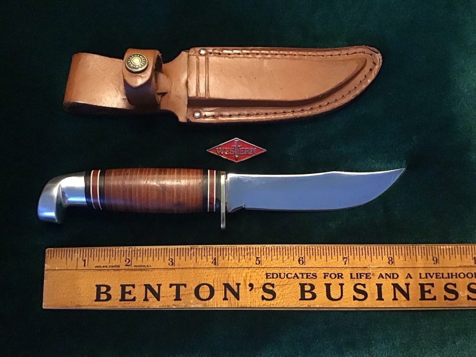 VINTAGE WESTERN CUTLERY "1986" L-66 FIXED BLADE KNIFE & LEATHER SHEATH ...