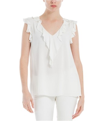 Max Studio London Womens Ruffled Knit Blouse, White, Medium | eBay