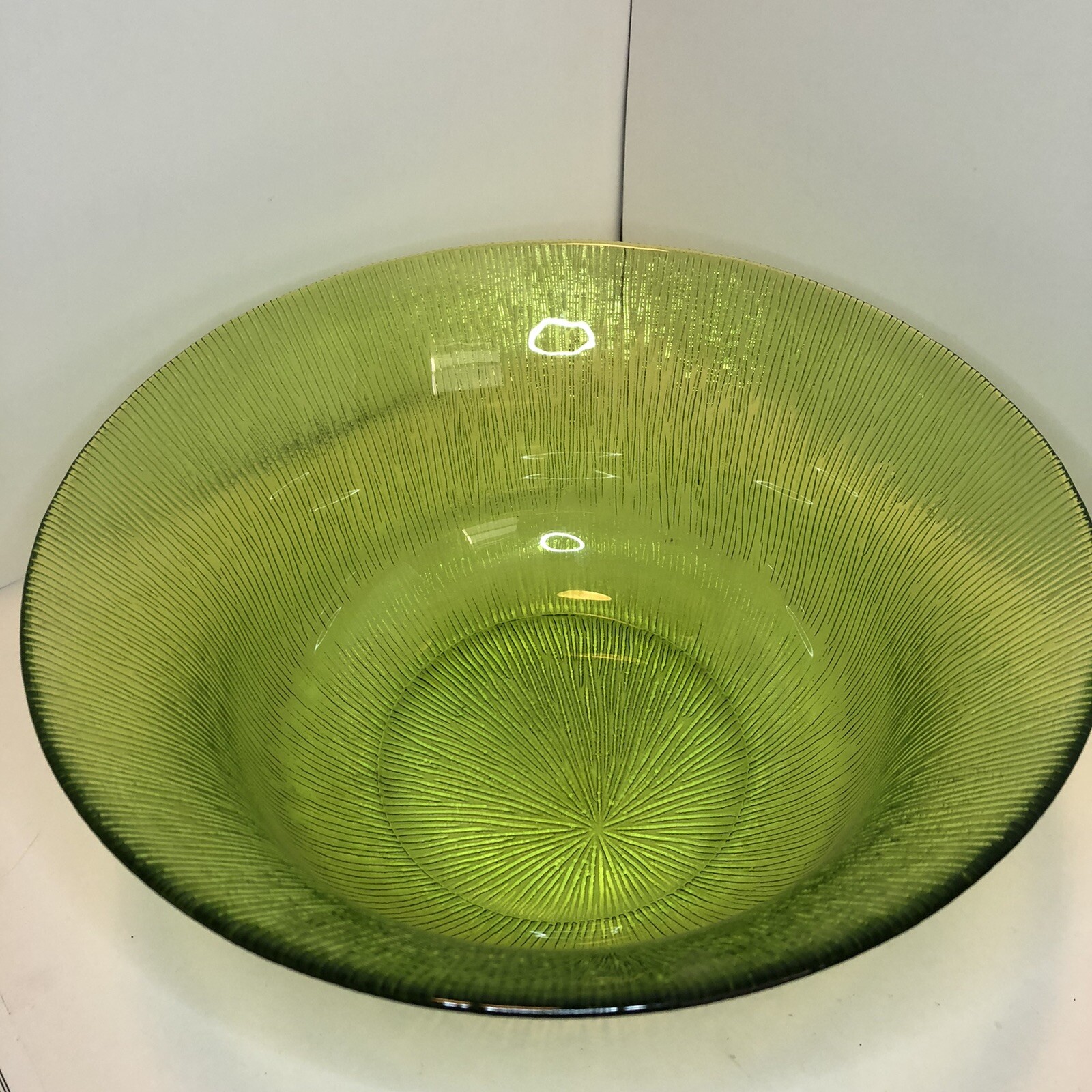 Green Glass Salad Bowl With Ribbed Pattern | eBay