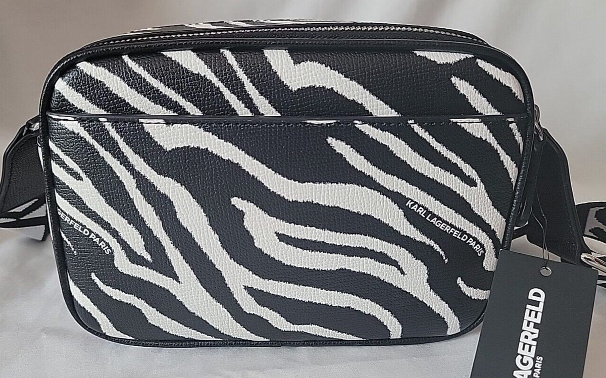 Karl Lagerfeld Zebra Striped Crossbody Duo Zip Camera Bag Karl Lagerfeld Zebra Striped Crossbody Duo Zip Camera Bag