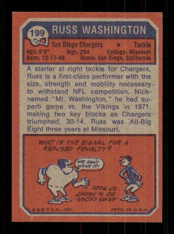 1973 Topps #199 Russ Washington EXMT/NM Chargers 239518 | eBay