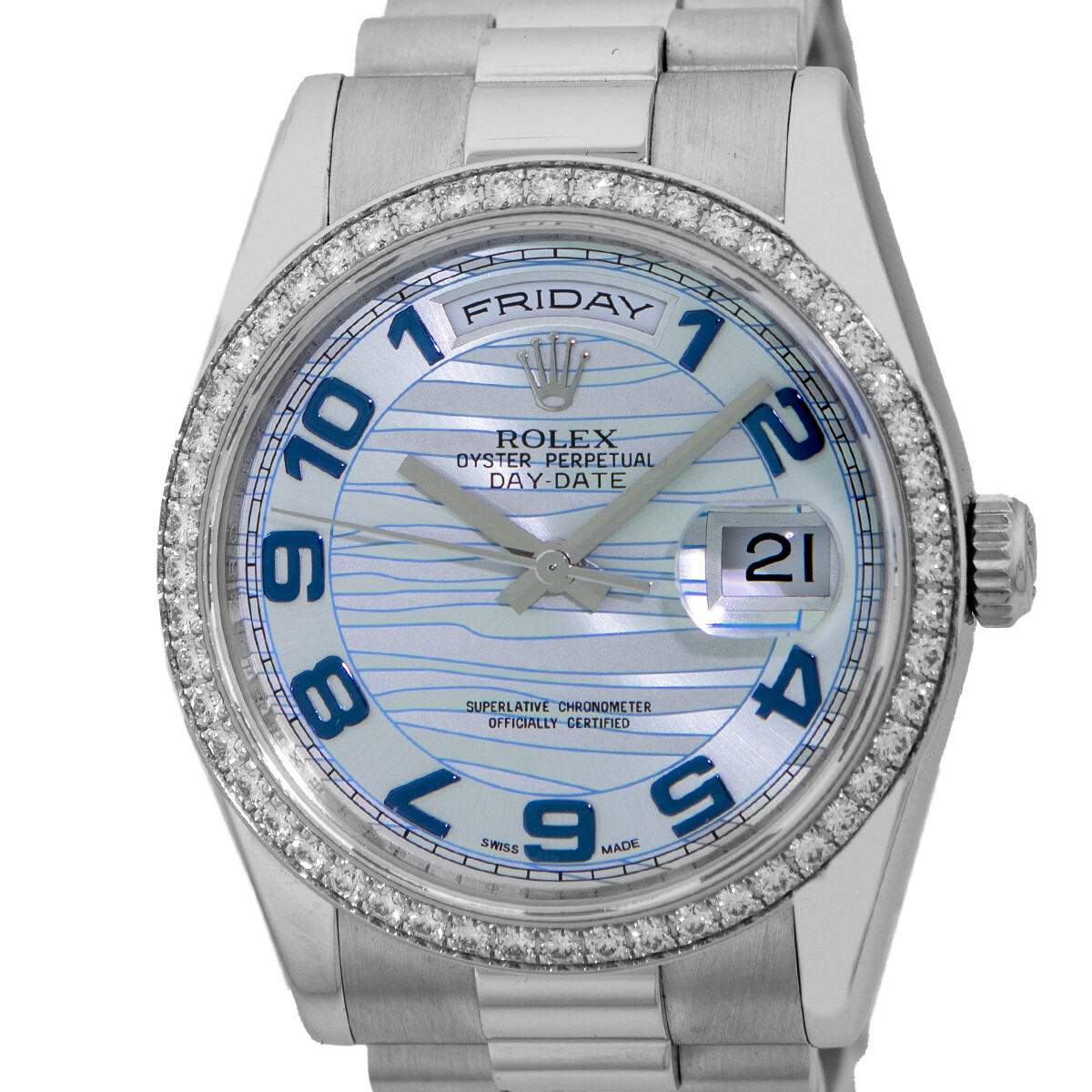 ROLEX Platinum 36mm Day Date President Blue Wave 118206 Box Warranty ...