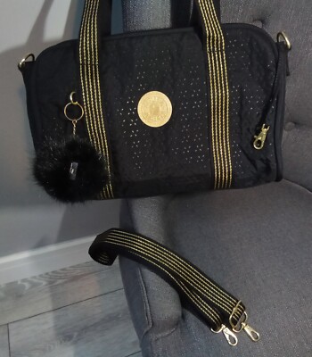 Gorgeous KIPLING Black Gold Bag Pom Pom Monkey Tibe | eBay UK