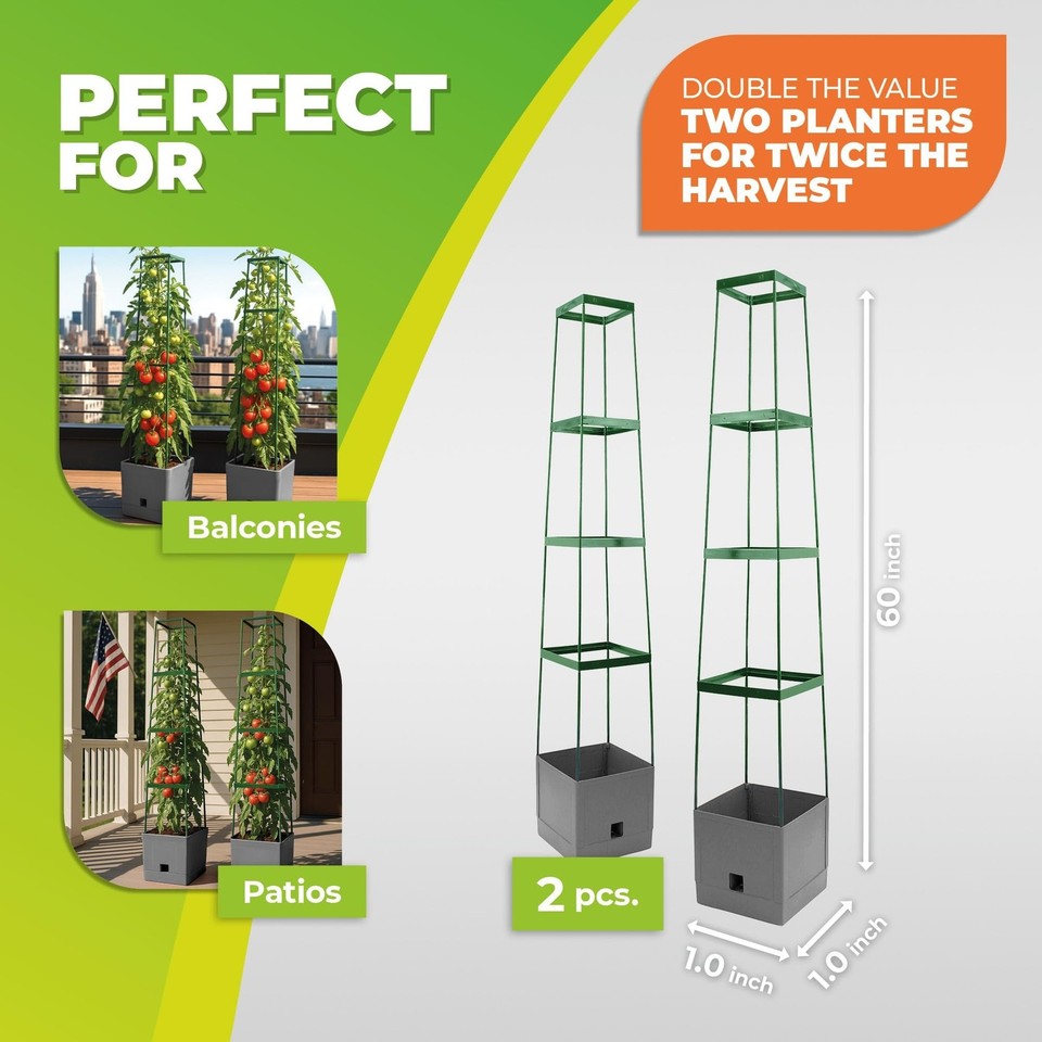 Bio Green 2 Pack Garden Tomato Planter MAXITOM, with Plant Support ...