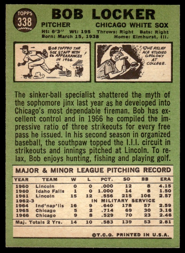 1967 Topps Bob Locker Chicago White Sox #338 | eBay