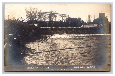 RPPC Neligh Nebraska - Neligh Falls w/ Fishermen Elkhorn River Mill Dam ...