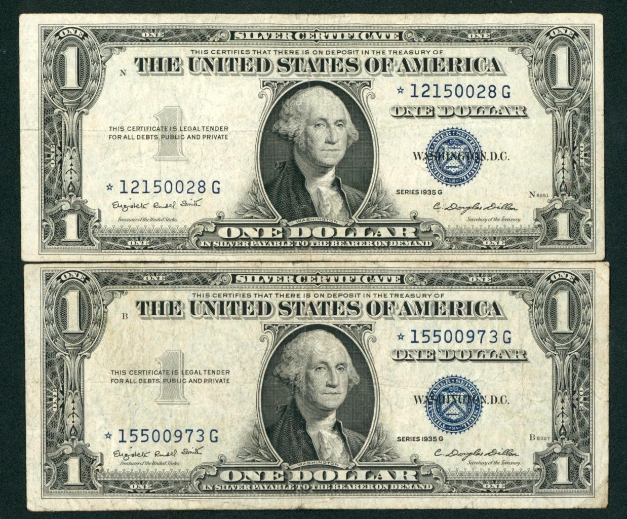 (( STAR - TWO NOTES )) $1 1935 Silver Certificate Note ** PAPER ...
