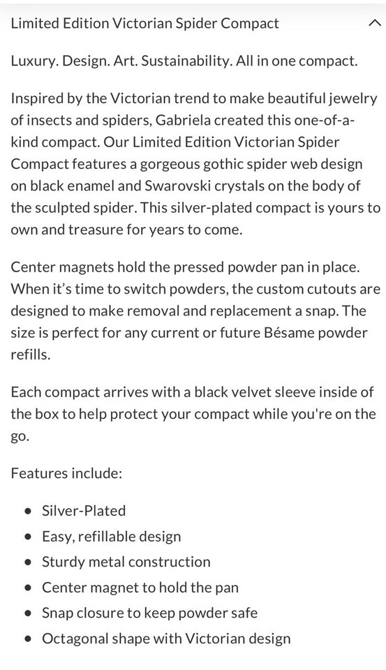Besame Cosmetics Victorian Spider Compact New LIMITED EDITION | eBay