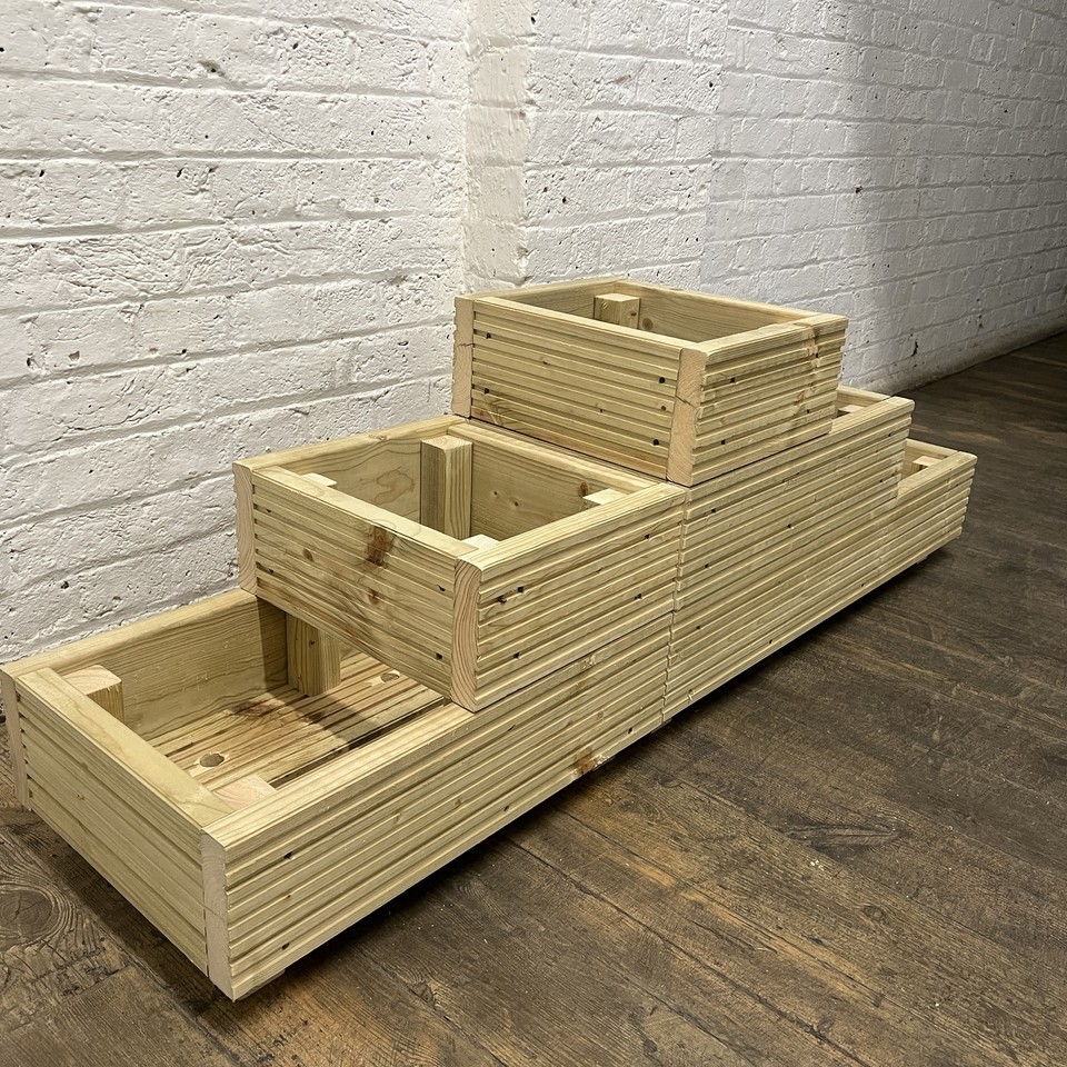 Large 3 Tiered Straight Garden Level Steps Wooden Decking Patio Planter ...