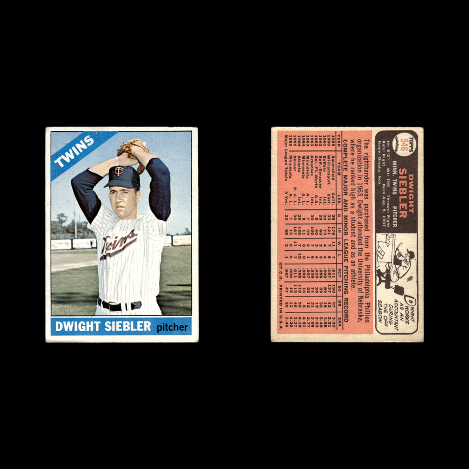 Dwight Siebler #546 1966 Topps HIGH NUMBER Minnesota Twins Baseball ...