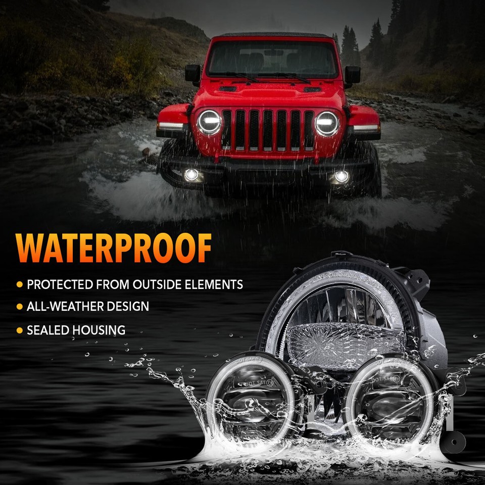9" LED HEADLIGHTS + FOG LIGHT HALO DRL COMBO FOR JEEP WRANGLER JL JT ...